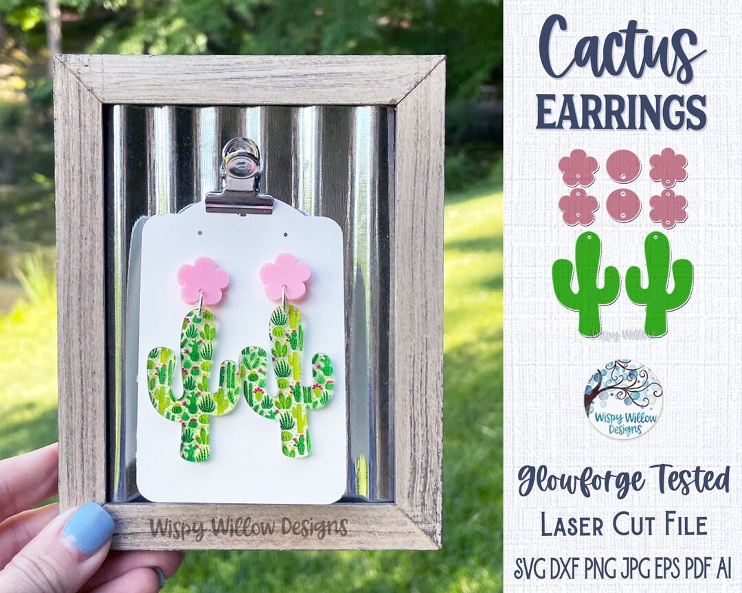 Cactus Earrings SVG File for Glowforge or Laser Cutter, Summer Jewelry ...