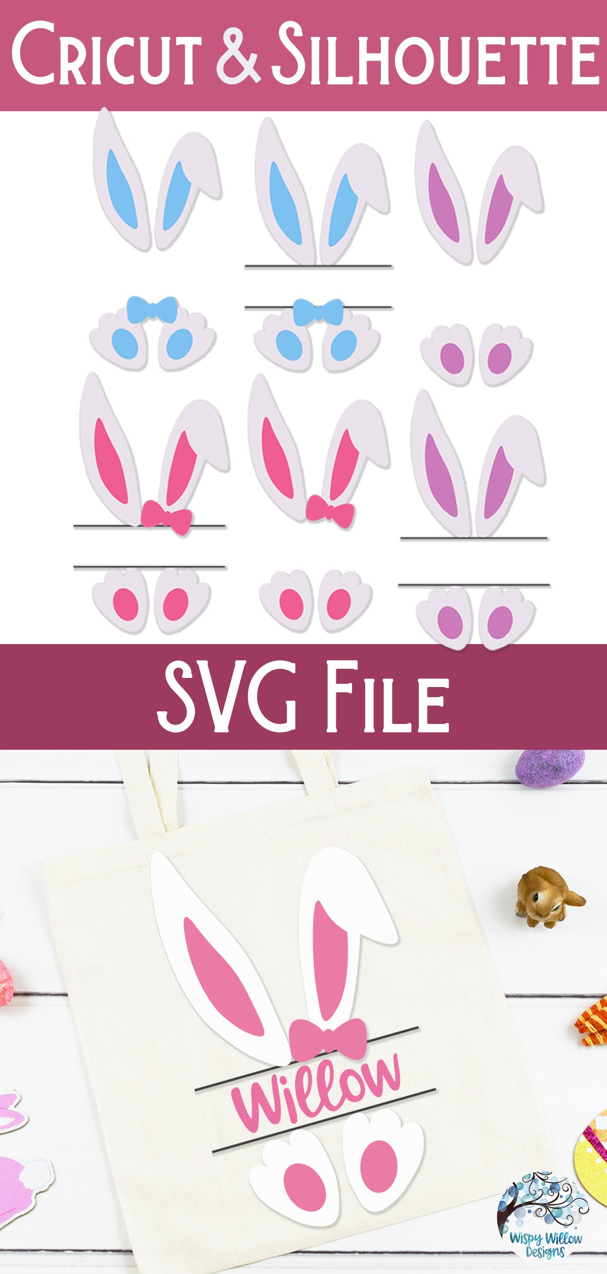 Split Easter Bunny SVG Bundle, Easter Bunny Monogram for Cricut, Easter ...