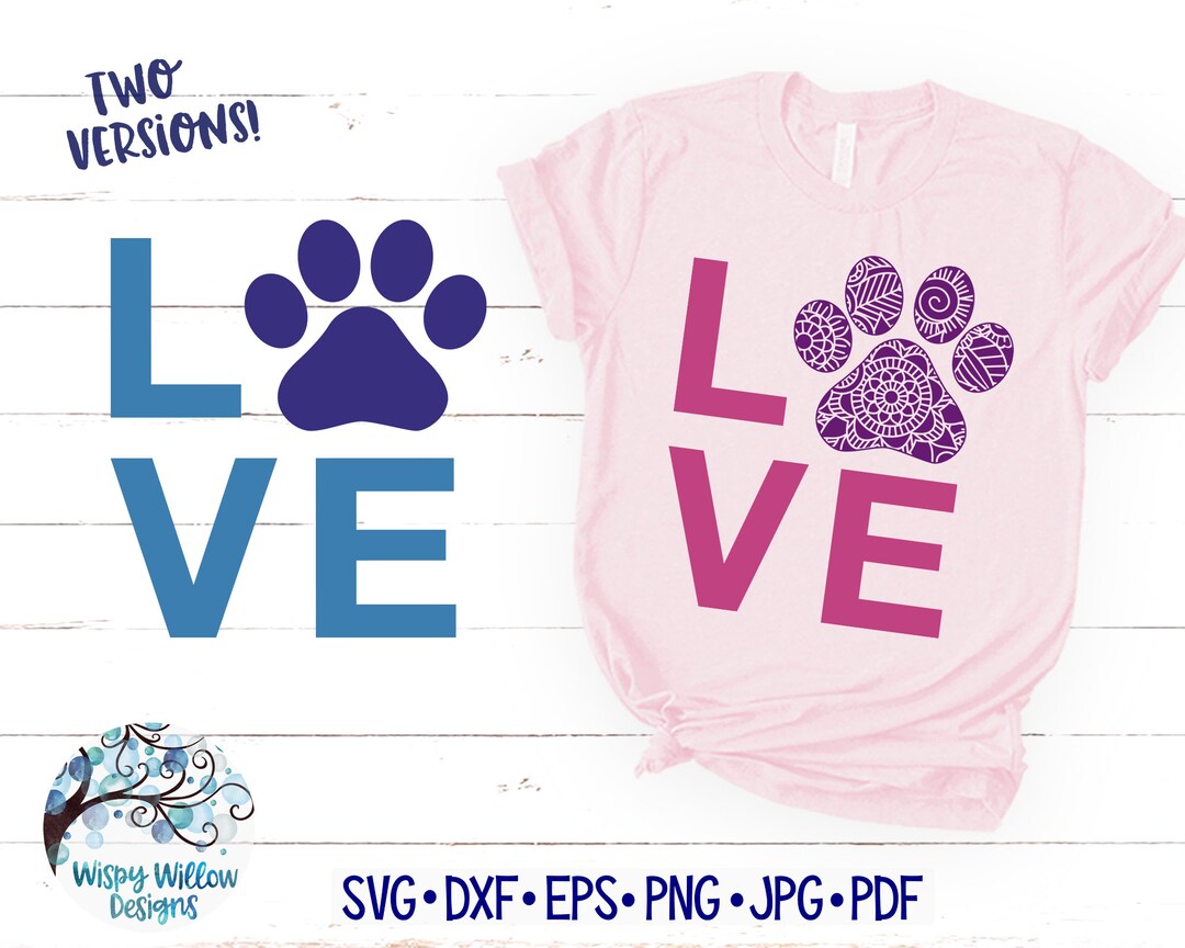 Love Paw Print SVG for Cricut, Dog Paw Mandala, Animal Rescue, Pet ...