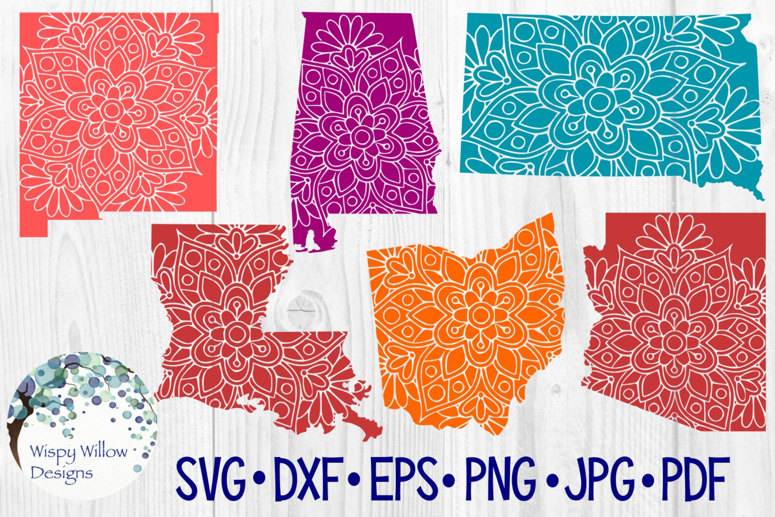 50 States Mandala SVG Bundle USA Mandala Svg DXF Png 50 - Etsy