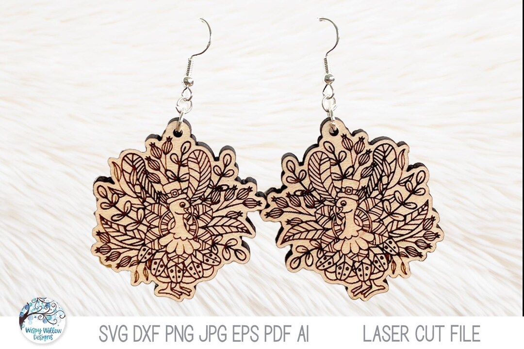Floral Turkey Earring SVG File for Glowforge or Laser Cutter, Fall ...