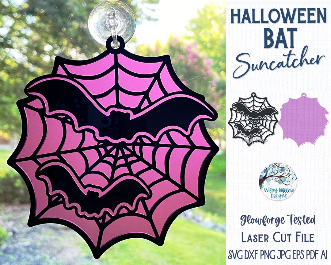 Halloween Bat Suncatcher for Glowforge or Laser Cutter SVG, Spooky Bat ...