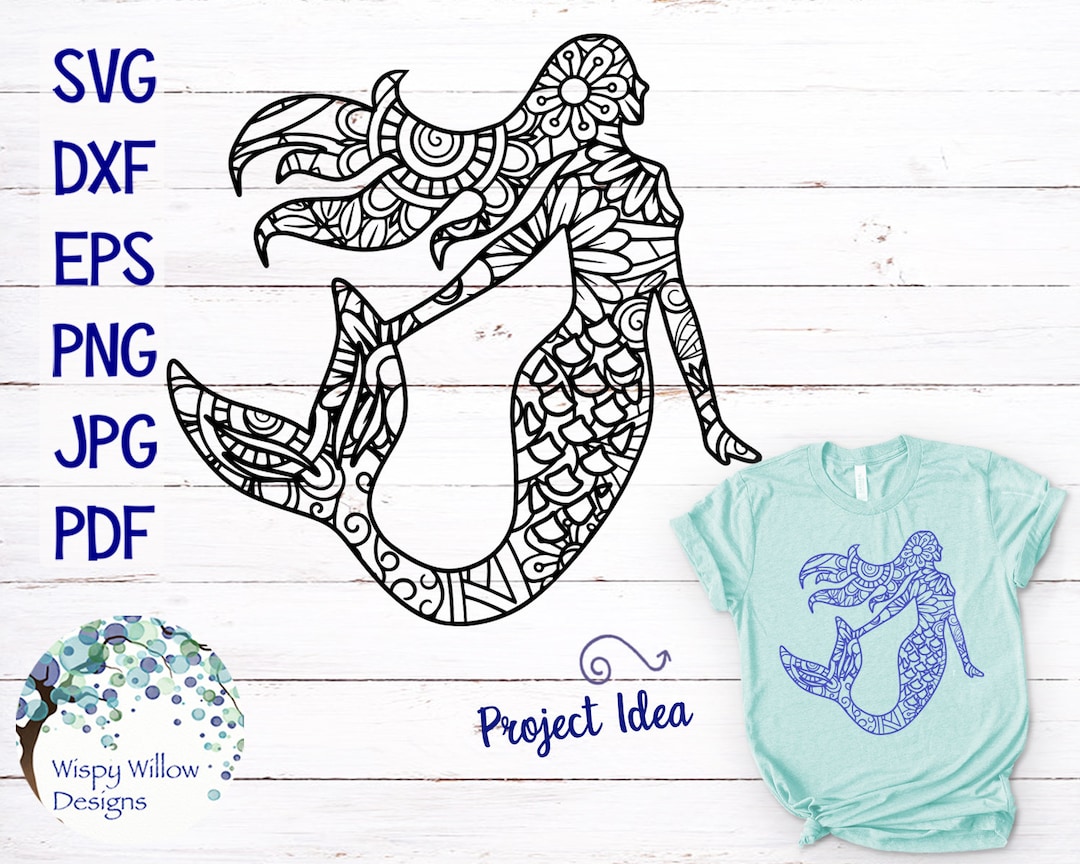 Mermaid Zentangle SVG, DXF, Pdf, Png, Jpeg, Digital Download, Floral ...