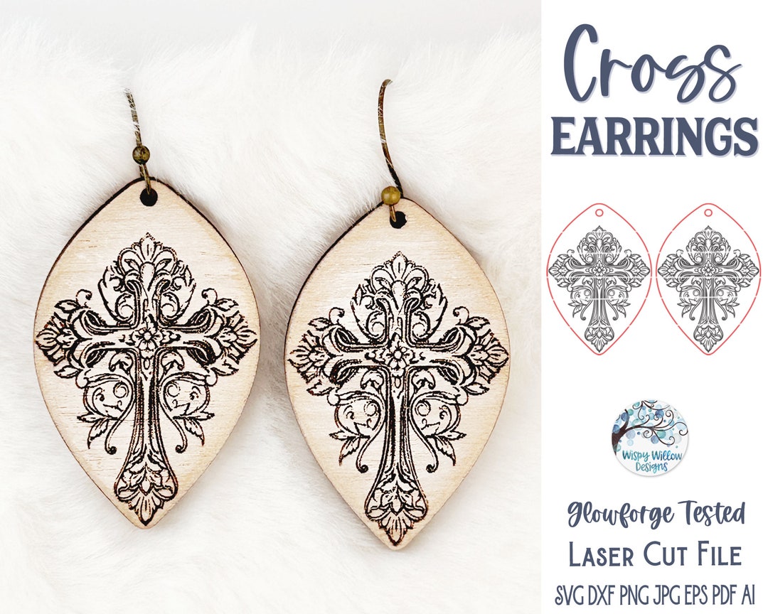 Jesus Cross Earring SVG File for Glowforge or Laser Cutter, Elegant ...