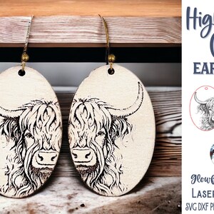 Highland Cow Earring SVG File for Glowforge or Laser Cutter, Farm ...