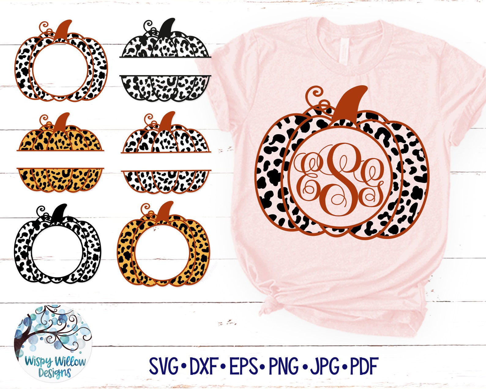 Leopard Pumpkin Monogram Svgs Leopard Print Svg Split | Etsy