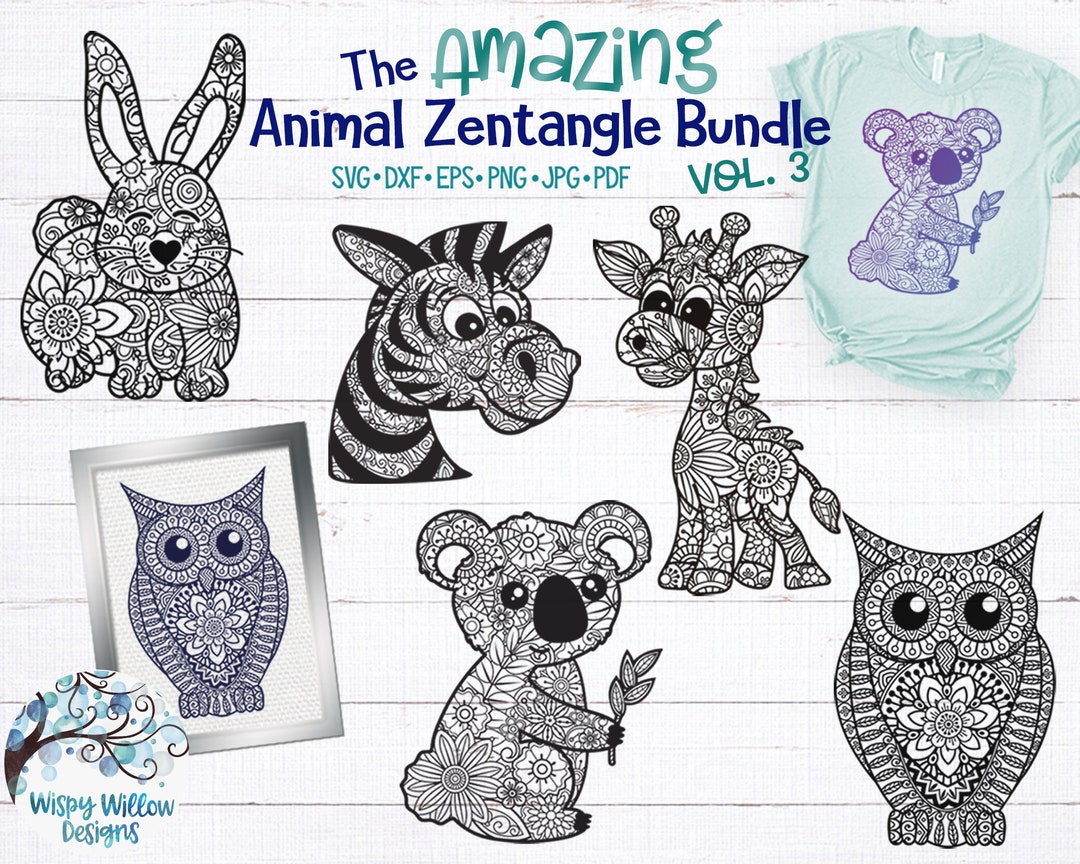 Amazing Animal Zentangle SVG Bundle Vol 3, Giraffe, Zebra, Owl, Koala ...