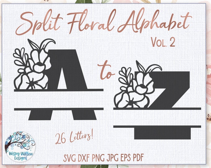 Flower Split Letter M. Floral Letter SVG PNG, JPEG, Eps, Ai, Pdf and Dxf. Monogram Font. Instant ...