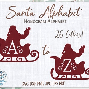 Santa Alphabet SVG Bundle for Cricut, Santa Claus Monogram ...