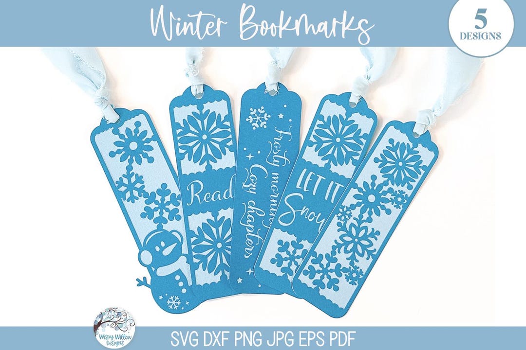 Winter Bookmark SVG Bundle for Cricut, Snowman With Snowflakes Bookmark ...