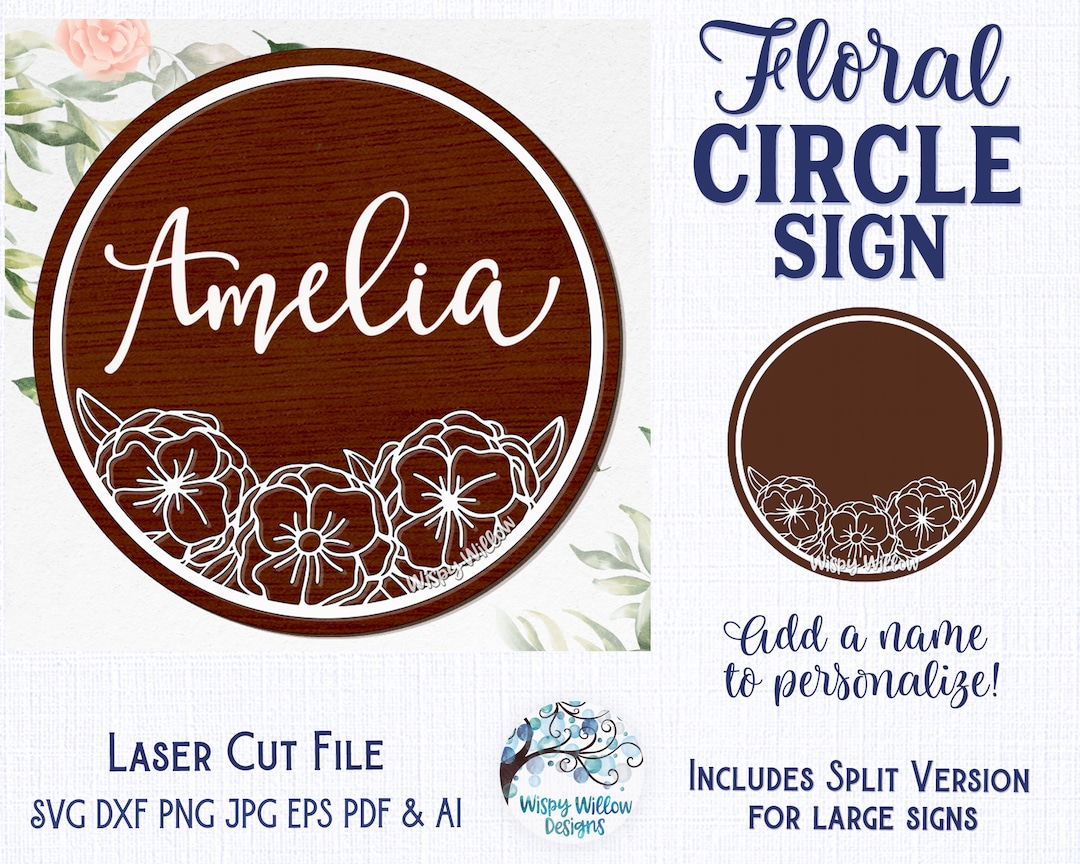 Floral Circle Sign for Glowforge or Laser Cutter, Floral Sign SVG ...