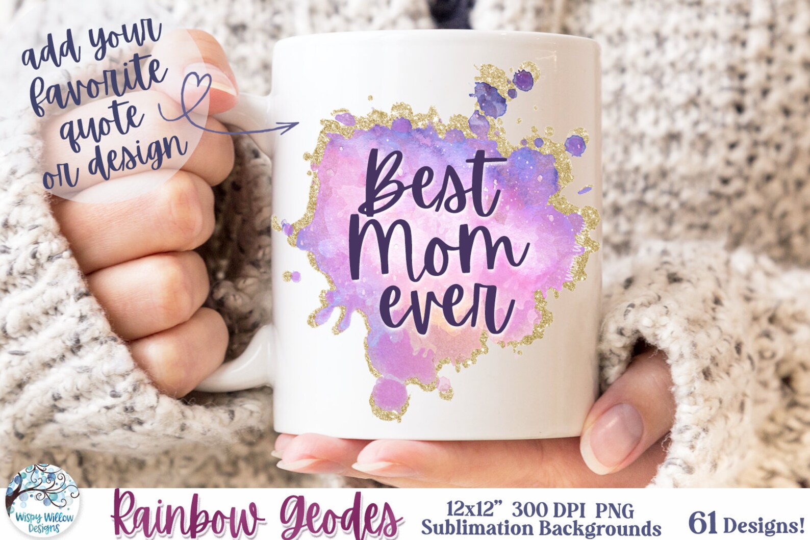 Rainbow Geode Sublimation Background Bundle, Watercolor Glitter ...