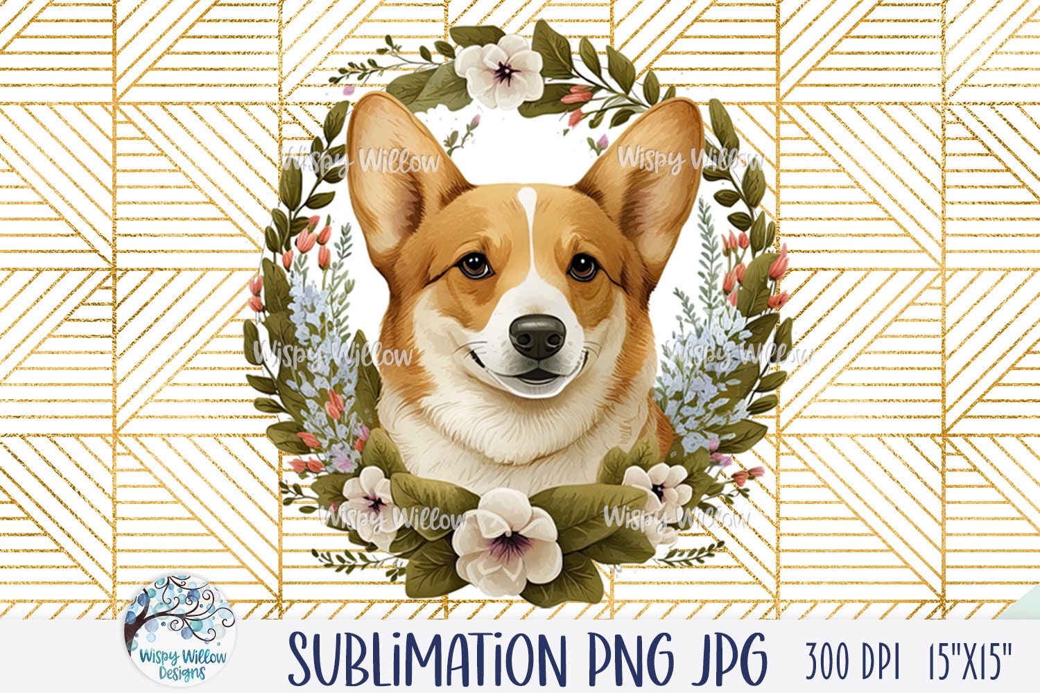 Corgi Dog Sublimation Png Cute Dog With Flowers Clipart - Etsy
