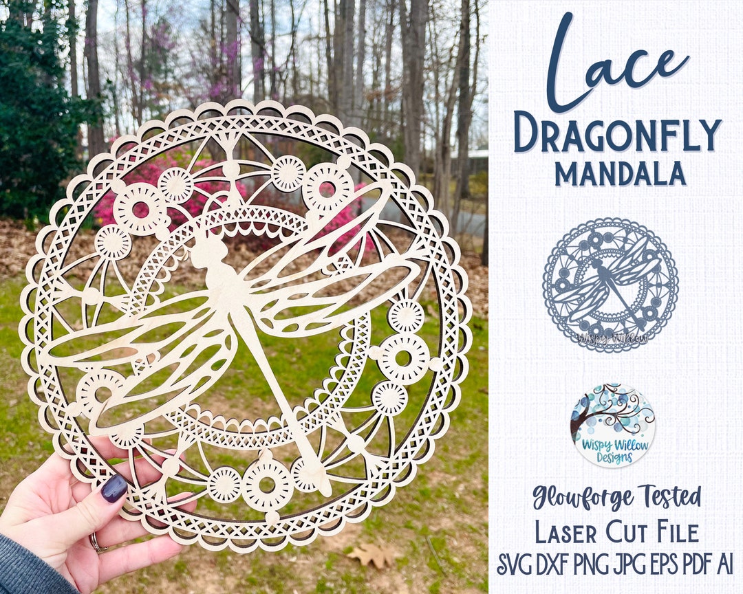 Lace Dragonfly Mandala for Glowforge or Laser Cutter SVG, Dragonfly ...