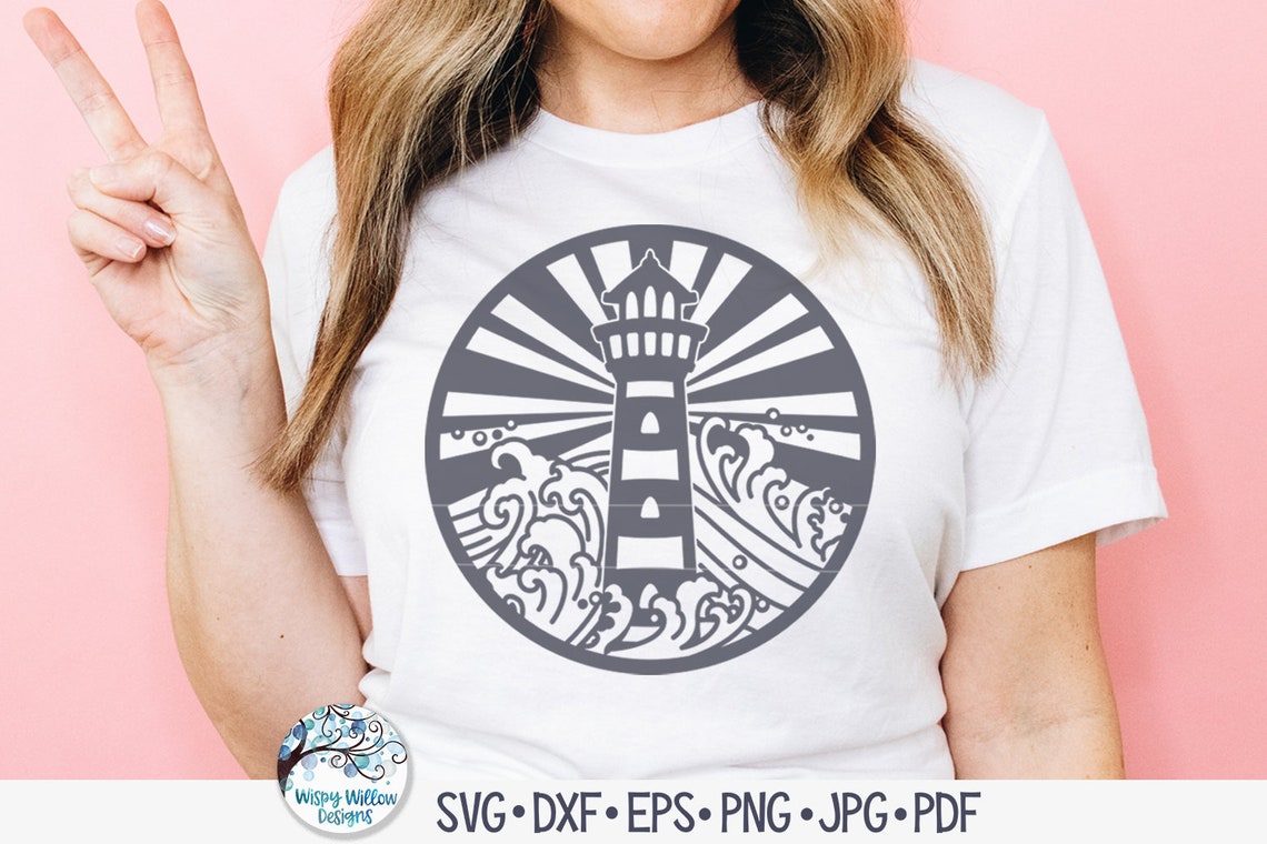 Lighthouse SVG Round Lighthouse With Sea Waves and Sun Beach | Etsy