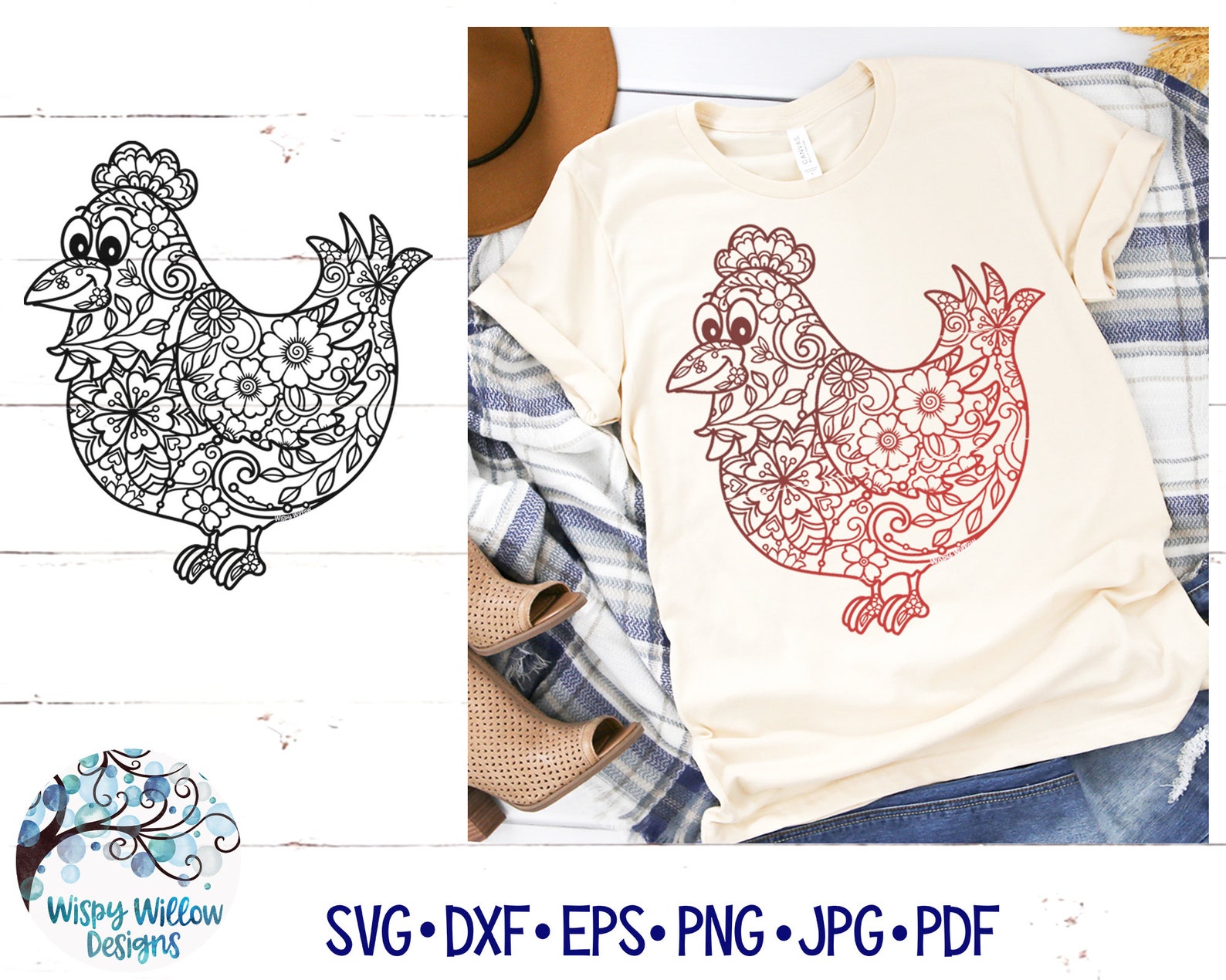 Chicken Zentangle SVG, Chicken Mandala SVG, Chicken With Flowers SVG ...