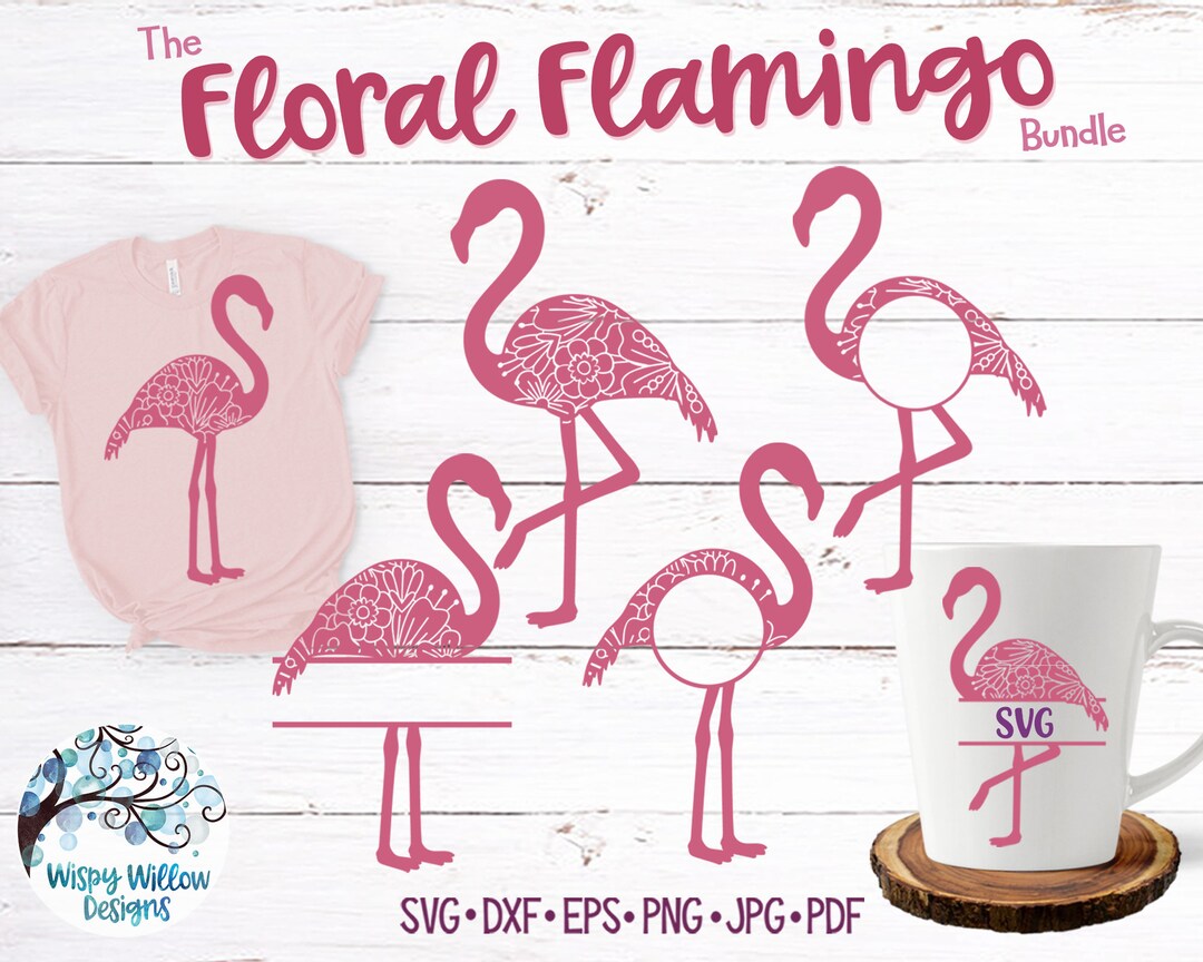 Floral Flamingo SVG Bundle for Cricut, Flamingo Mandala, Flamingos With Flowers, Split Flamingo ...