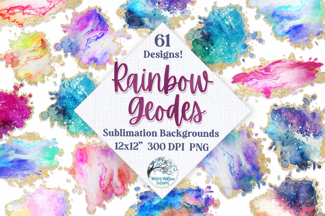 Rainbow Geode Sublimation Background Bundle, Watercolor Glitter ...