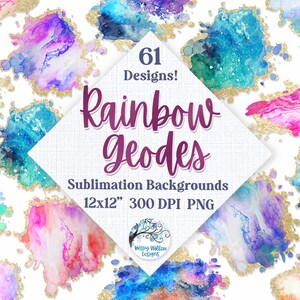 Rainbow Geode Sublimation Background Bundle, Watercolor Glitter ...