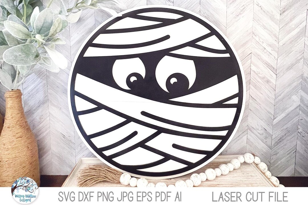 Halloween Mummy Sign SVG File for Glowforge or Laser Cutter, Round ...