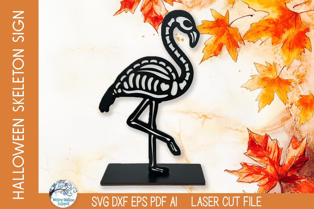 Flamingo Skeleton Shelf Sitter SVG File for Laser Cutter, Spooky Fall ...