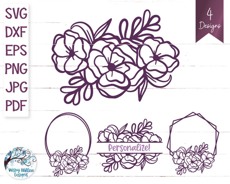Flower SVG Bundle Flower Monogram Frames SVG Flower Decal | Etsy