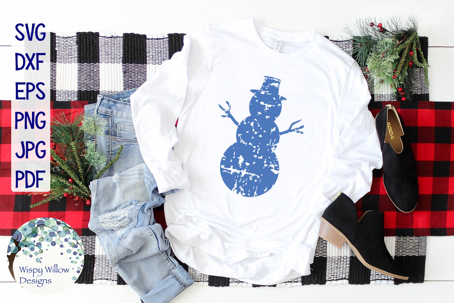 Distressed Grunge Snowman SVG, DXF, PNG, Jpg, Eps, Winter, Christmas ...