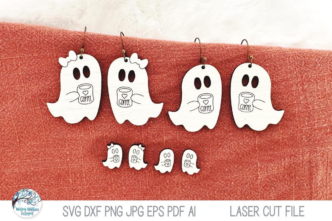 Coffee Ghost Earring Files SVG for Laser Cutter, Funny Halloween Dangle ...
