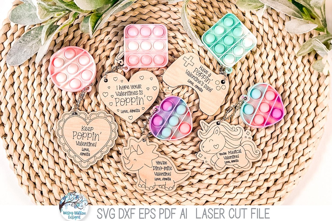 Valentine's Day Pop It Keychain SVG File Bundle for Laser Cutter, Cute ...