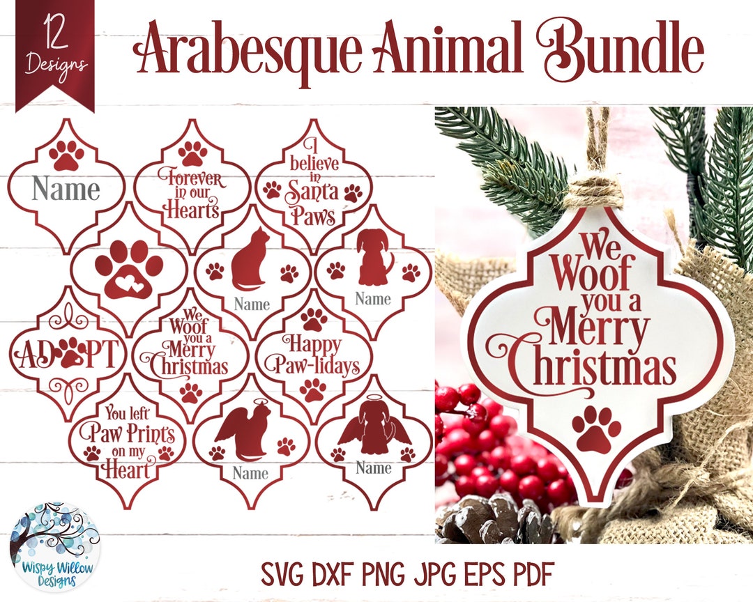 Arabesque Animal Christmas Ornament SVG Bundle, Dog Ornament Svg, Cat ...