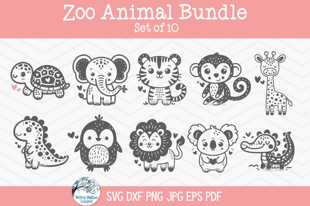 Zoo Safari Animal SVG Bundle for Cricut, Cute Baby Shower PNG, Turtle ...