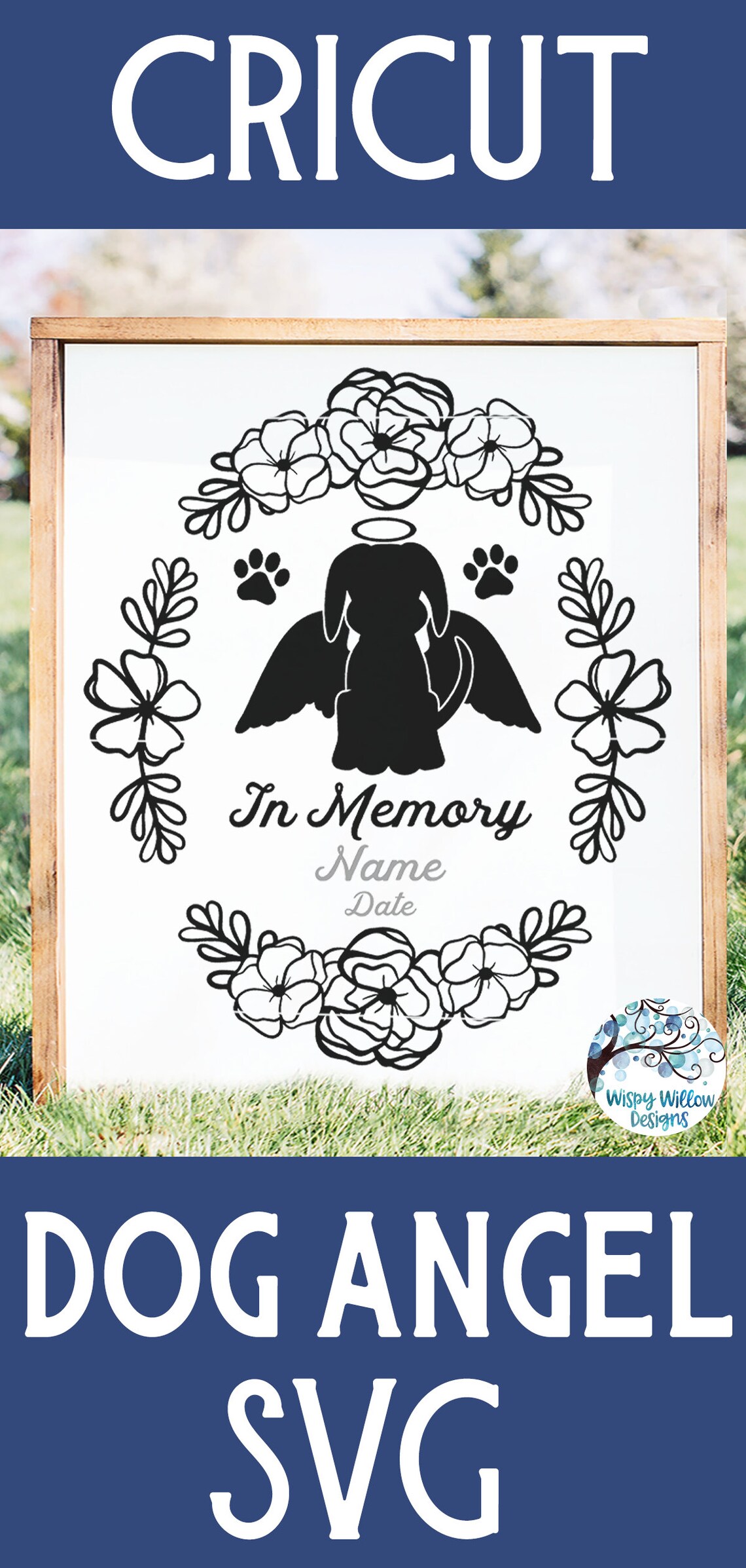 In Memory of Dog Svg, in Memory Angel Dog Svg, Oval Flower SVG, in ...