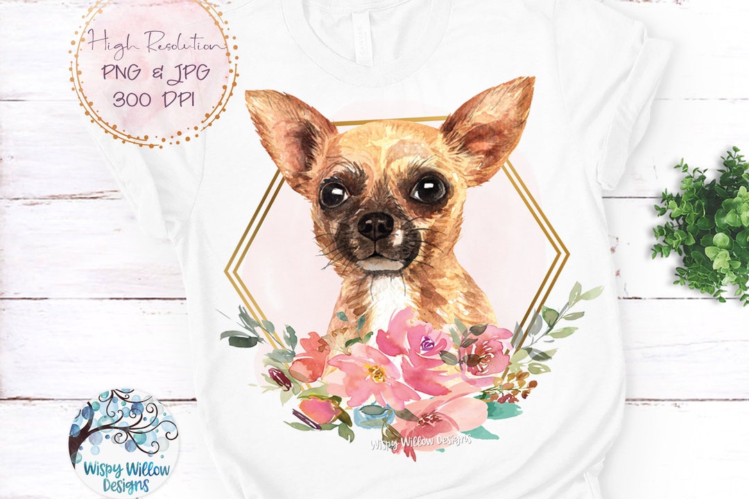 Floral Chihuahua Dog Sublimation Png, Floral Watercolor Chihuahua Png ...