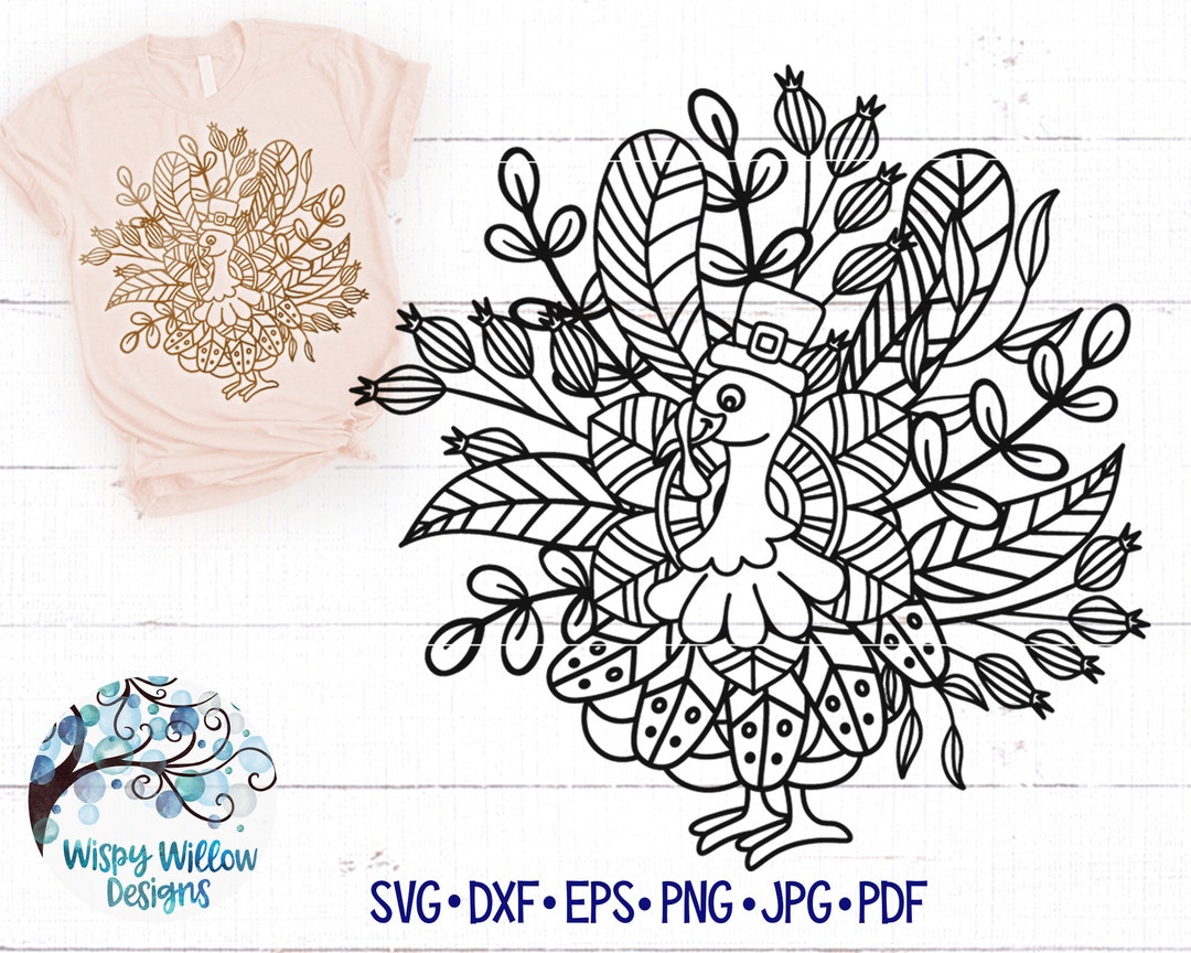 Floral Turkey SVG, Mandala Turkey SVG, DXF, Turkey Zentangle, Turkey ...