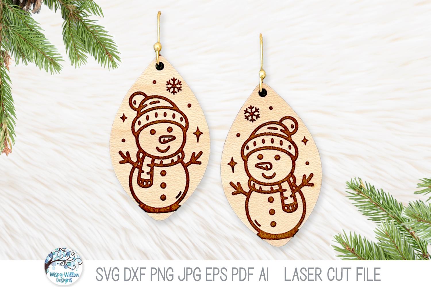 Snowman Earring SVG File for Glowforge or Laser Cutter, Winter Holiday ...