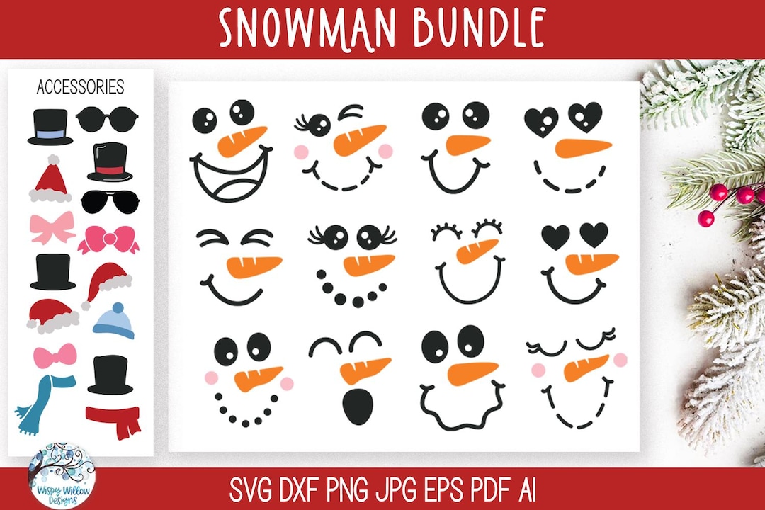 Snowman Faces SVG File for Cricut, Cute Winter Snowmen Heads, Snowman ...
