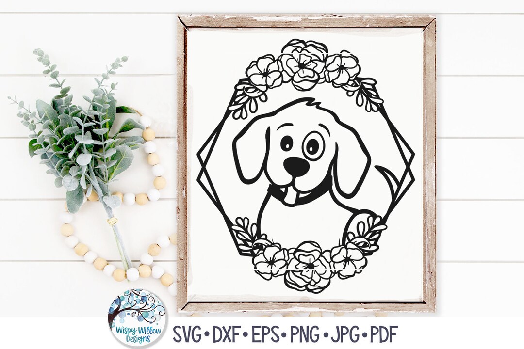 Dog With Flowers SVG, Floral Dog Svg, Puppy Svg, Dog Sign Svg, Floral ...