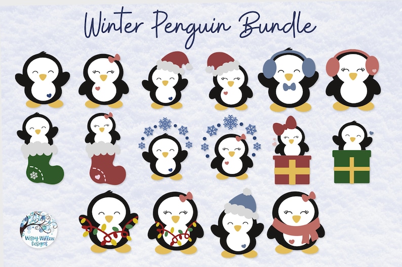 Winter Penguin SVG Bundle, Christmas Penguins With Santa Hat, Penguins ...