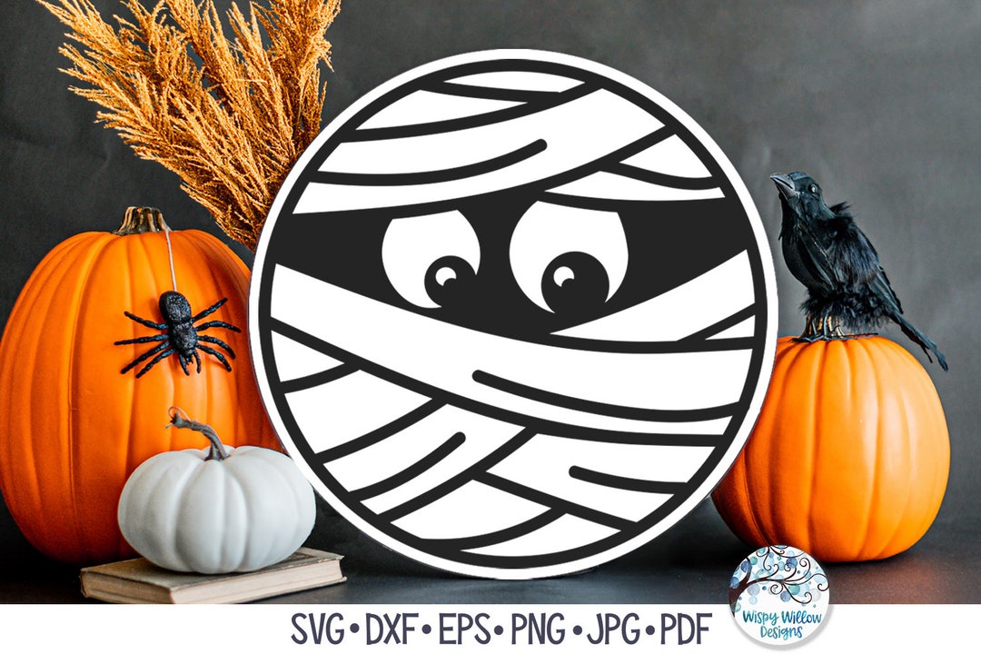 Round Mummy SVG for Cricut, Halloween Round Sign Design, Cute Mummy ...