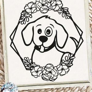 Dog With Flowers SVG, Floral Dog Svg, Puppy Svg, Dog Sign Svg, Floral ...