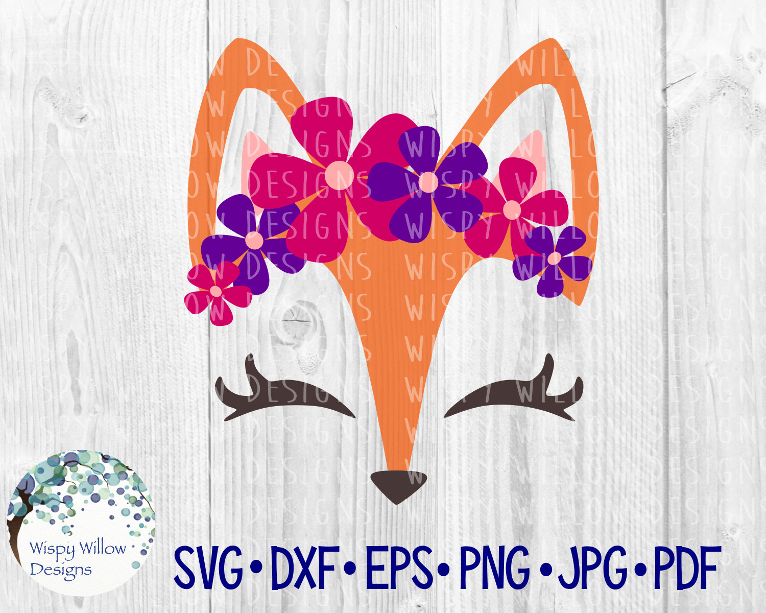 Fox Floral Headband SVG, DXF, PNG, Eps, Jpeg, Pdf, Cute Fox Face, Girly ...