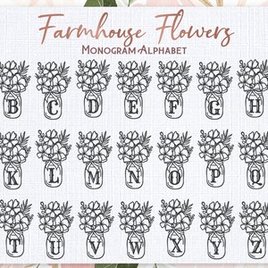 Farmhouse Flowers Monogram Alphabet SVG Bundle for Cricut, Mason Jar ...