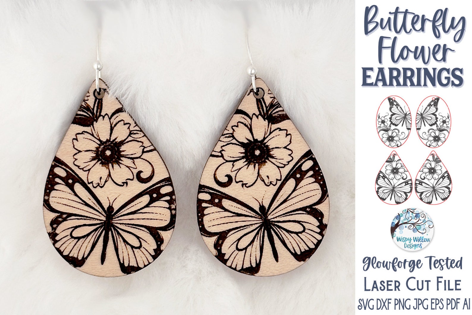 Butterfly Flower Earring File for Glowforge or Laser Cutter, Floral ...