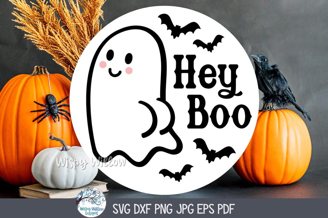 Hey Boo SVG for Cricut, Funny Halloween Ghost Butt Round Sign, Fall ...