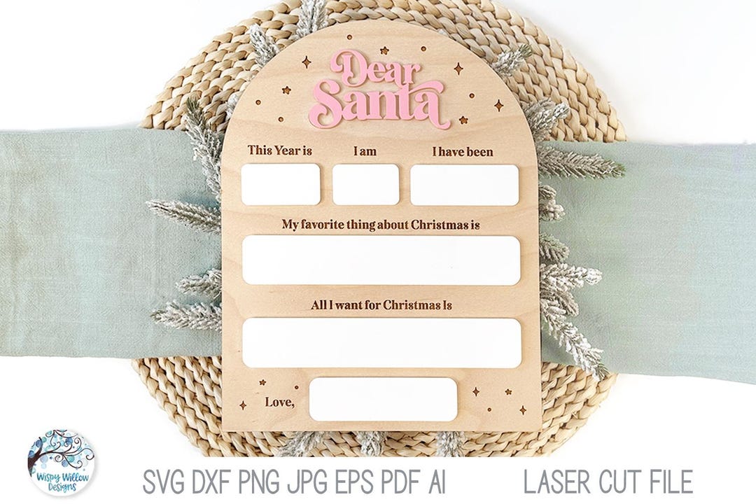 Dear Santa Letter Christmas SVG File for Laser Cutter, Dry Erase Board ...