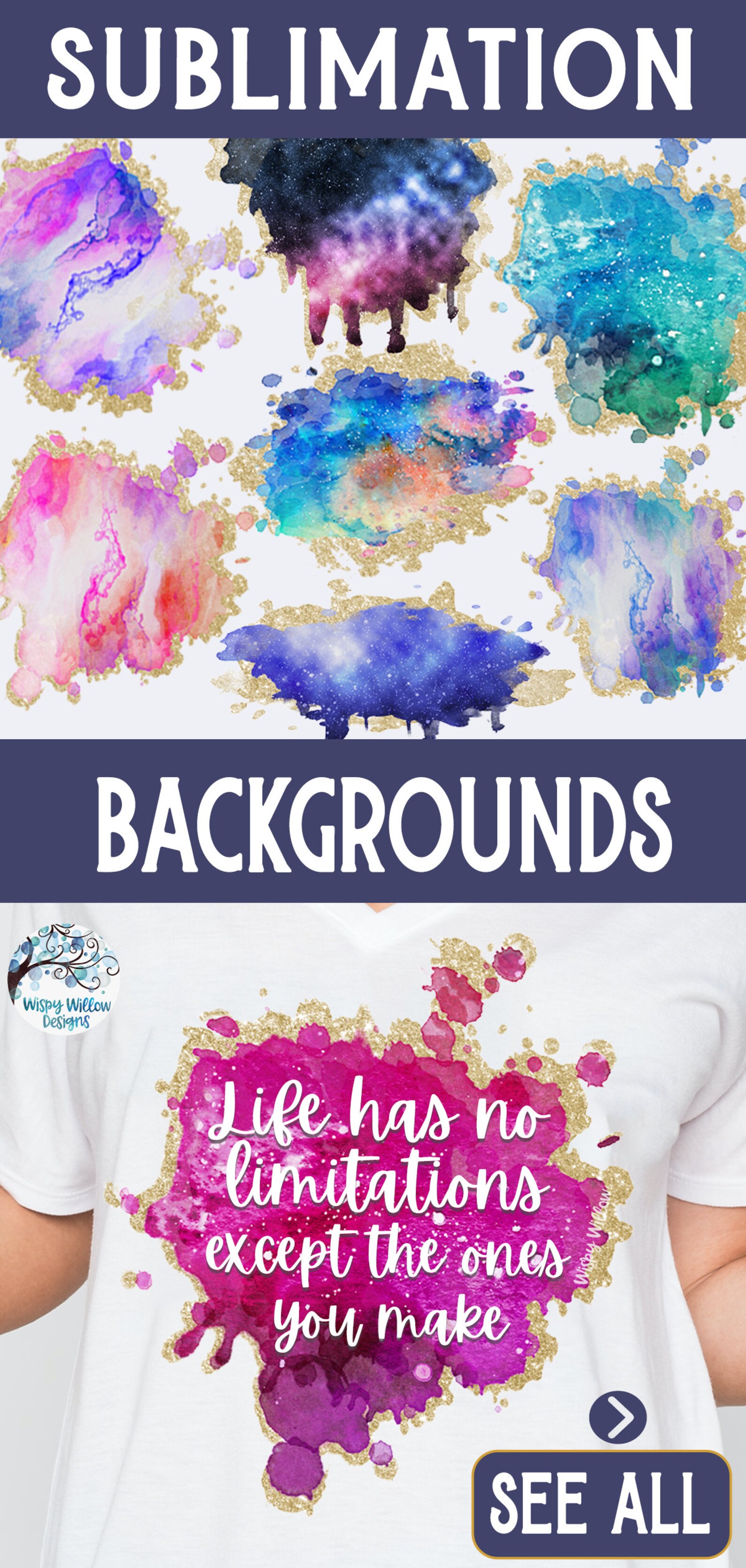 Rainbow Geode Sublimation Background Bundle, Watercolor Glitter ...