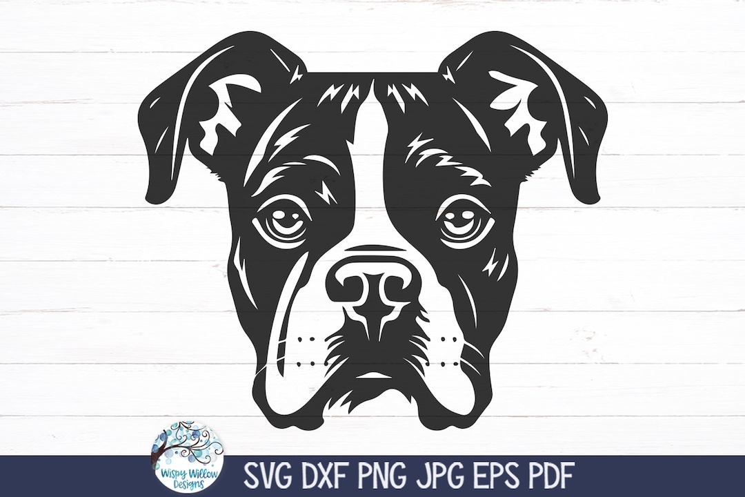 Boxer SVG, Dog Face Clipart PNG, Dog Silhouette, Cute Boxer Dog Face ...