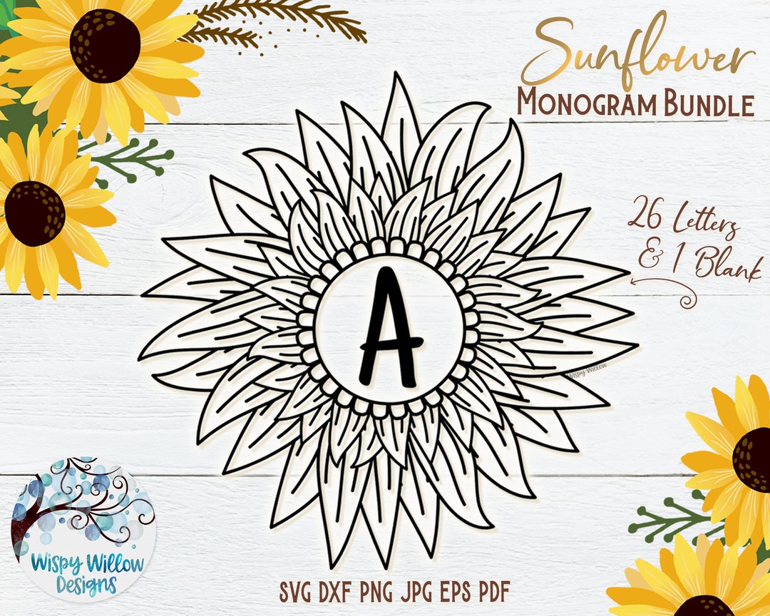 Sunflower Monogram SVG Bundle, Sunflower Alphabet Letters, Sunflower ...