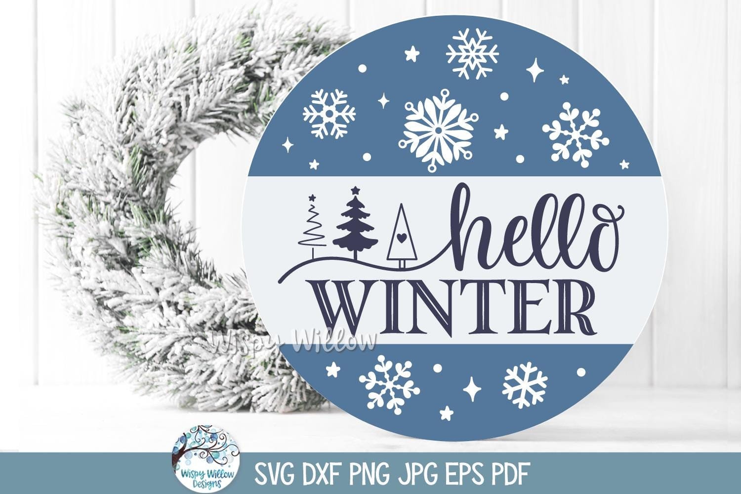 Hello Winter SVG Sign for Cricut, Holiday Snowflake Round Sign ...