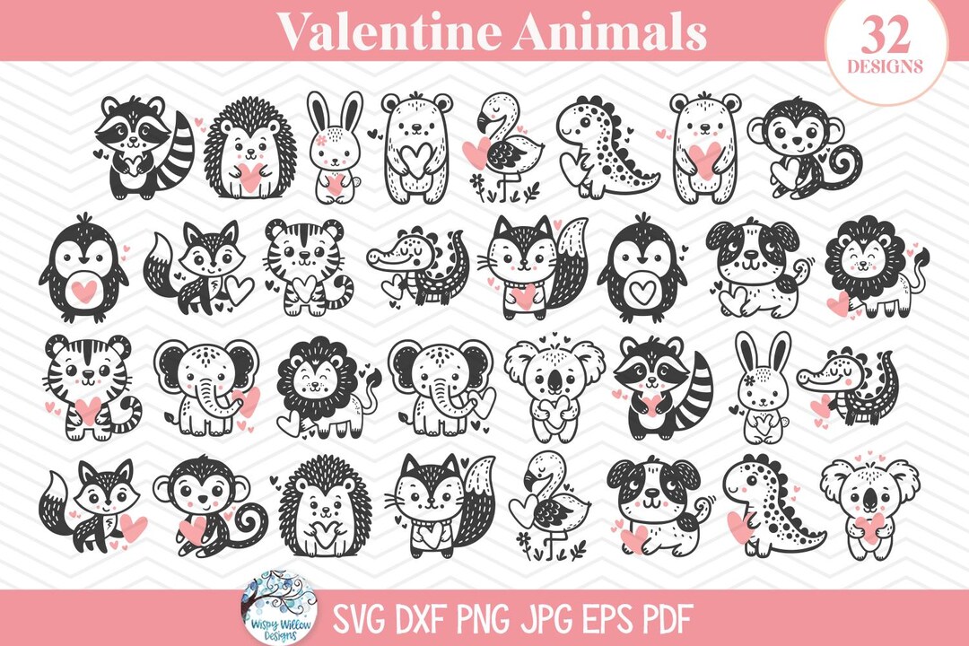 Valentine Animal SVG Bundle for Cricut, Whimsical Cute Kids Baby ...